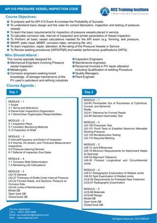 OCS Training API 510 pressure vessel preparation course 2019 | PDF