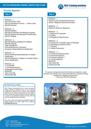 OCS Training API 510 pressure vessel preparation course 2019 | PDF