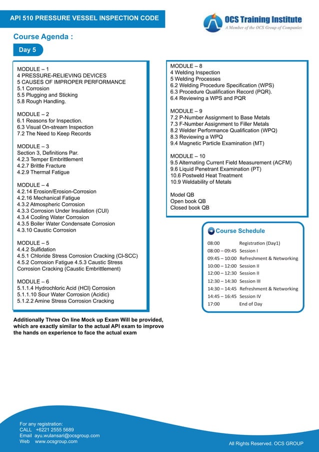 OCS Training API 510 pressure vessel preparation course 2019 | PDF