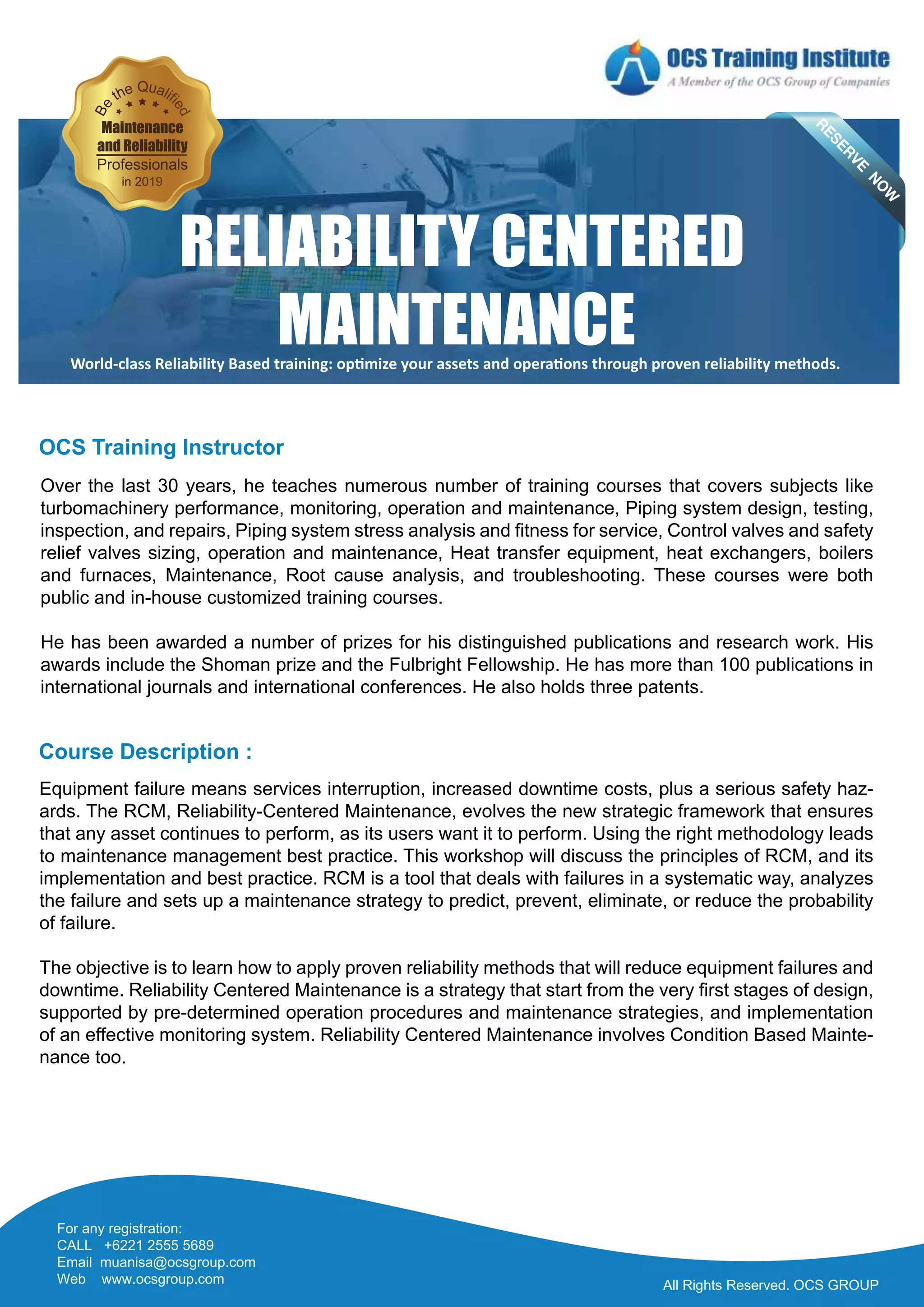 OCS Training - Reliability Centered Maintenance - 5 Days Course | PDF