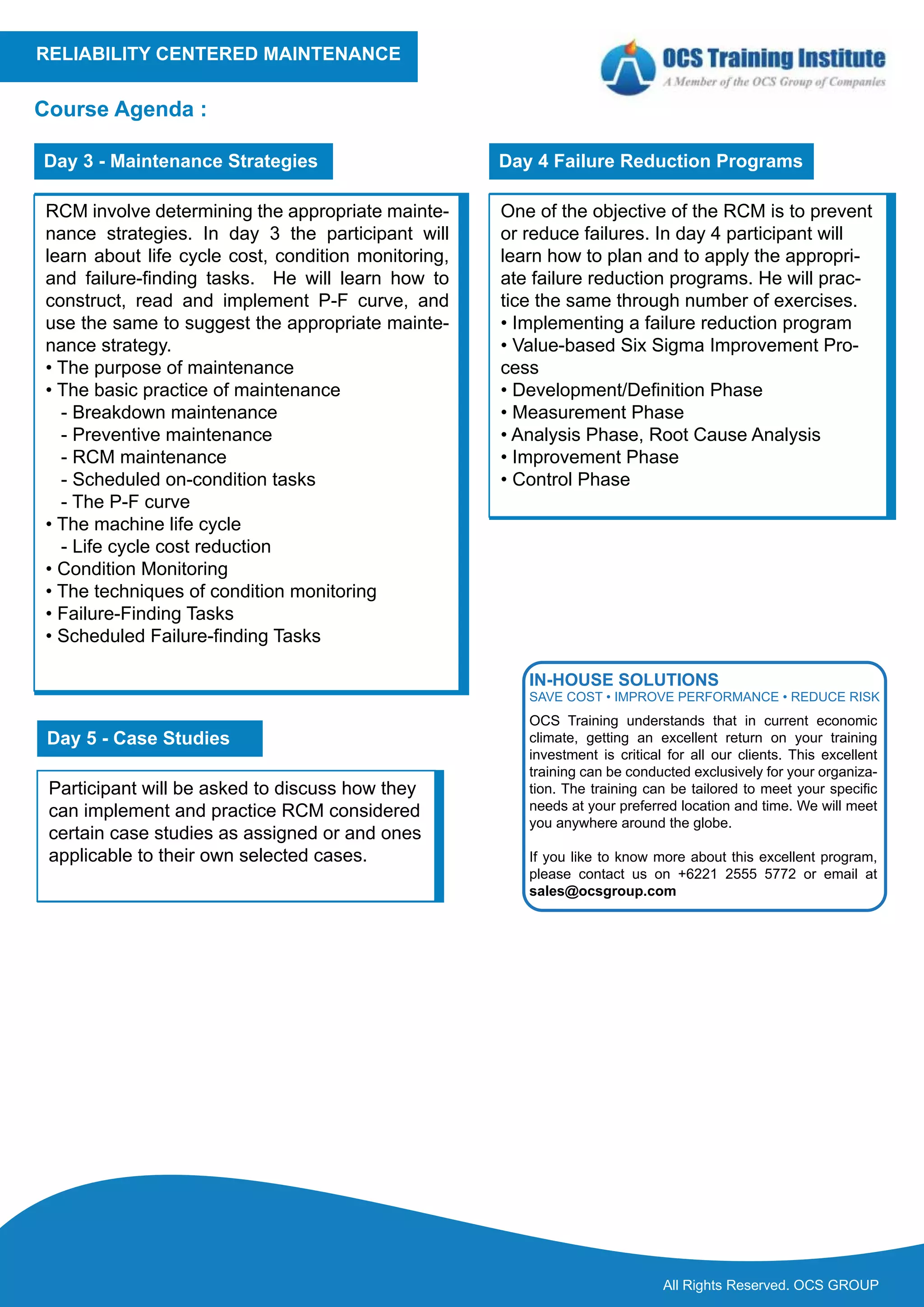 OCS Training - Reliability Centered Maintenance - 5 Days Course | PDF