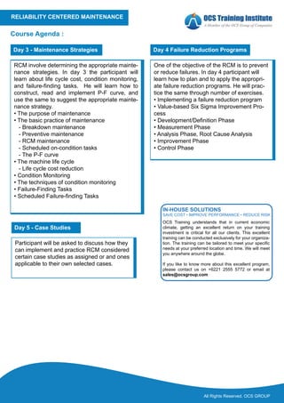 OCS Training - Reliability Centered Maintenance - 5 Days Course | PDF