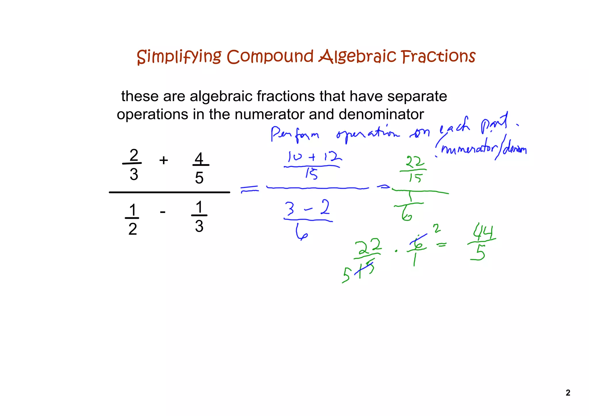 Oct. 30 Compound Algebraic Fractions | PDF