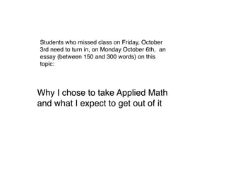 Applied Math 20S October 3rd, 2008 | PPT