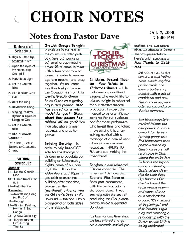 Oct 09 Choir Notes | PDF