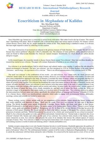 Ecocriticism in Meghaduta of Kalidas | PDF