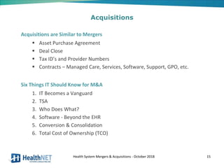 Health System Mergers & Acquisitions: Considerations for IT | PPTX