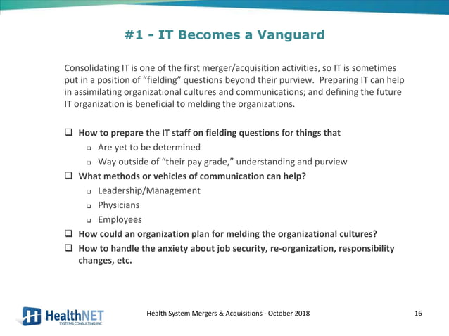 Health System Mergers & Acquisitions: Considerations for IT | PPTX