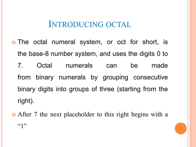 Octal encoding | PPTX | Computing | Technology & Computing