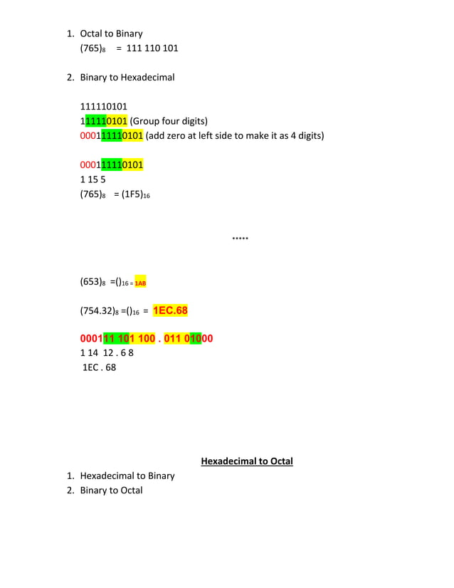 Octal to Hexadecimal and Hexadecimal to Octal | PDF