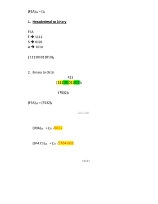 Octal to Hexadecimal and Hexadecimal to Octal | PDF