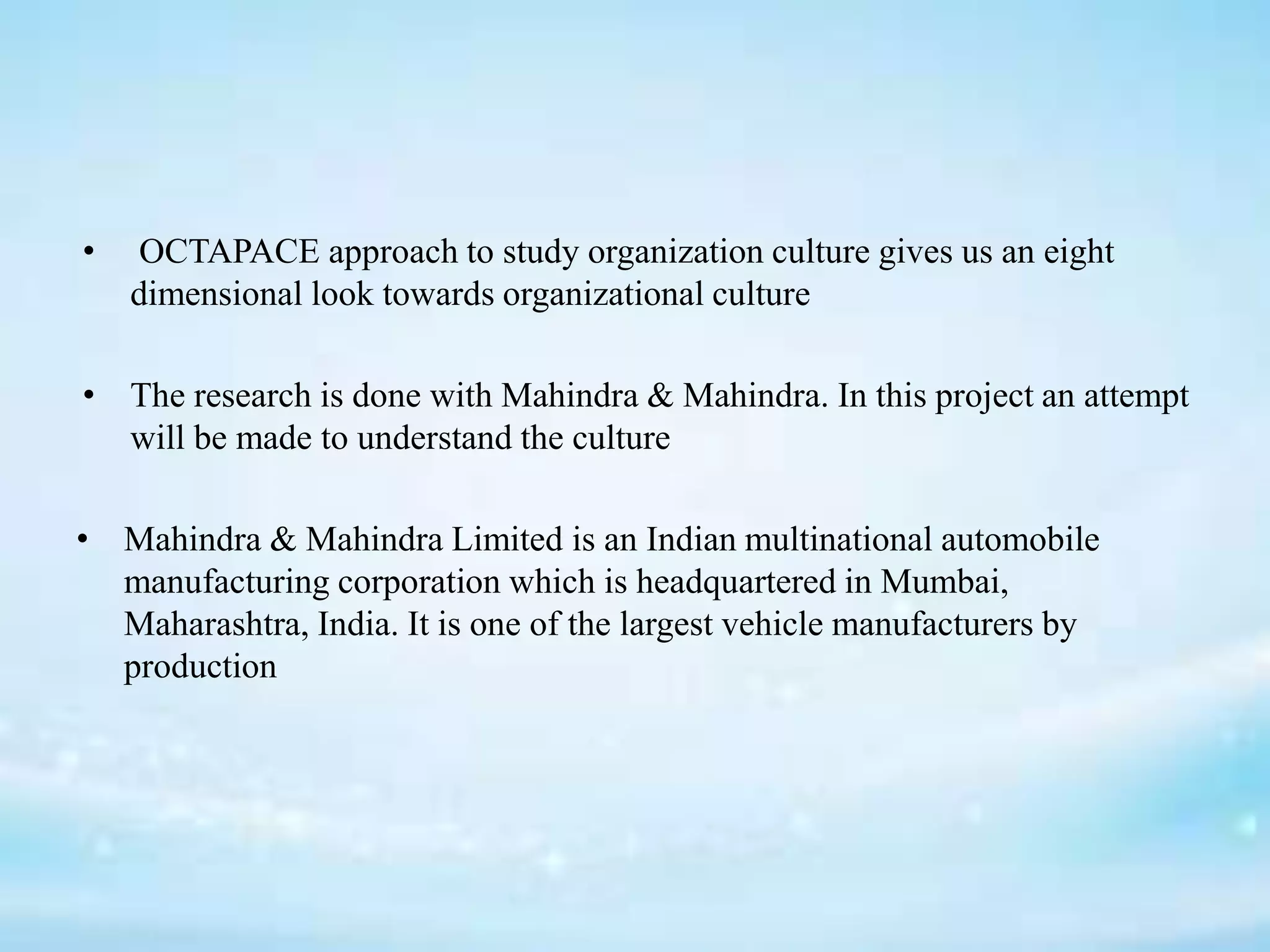 Octapace culture at Mahindra and Mahindra | PPTX