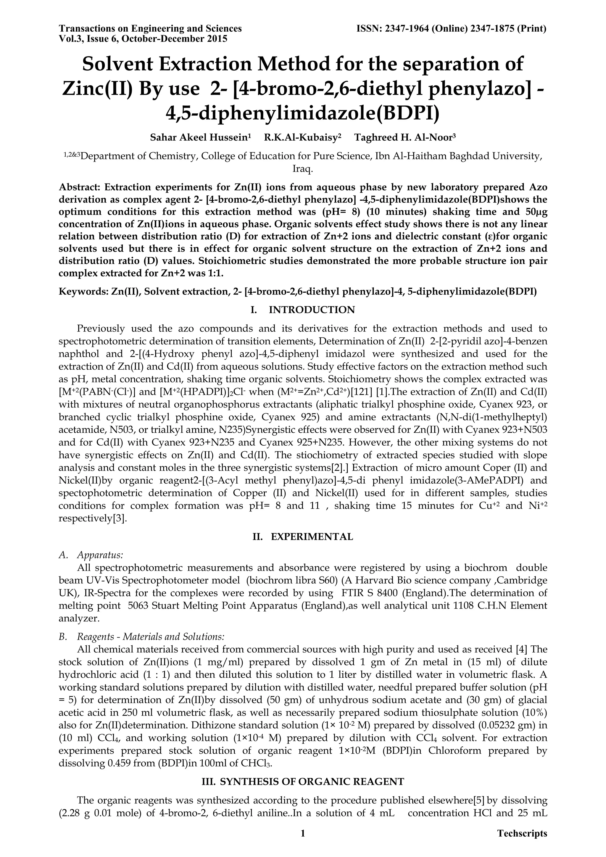 Solvent Extraction Method for the separation of | PDF