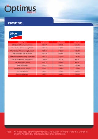 Optimus Energy Australian Wholesale Price list | PDF