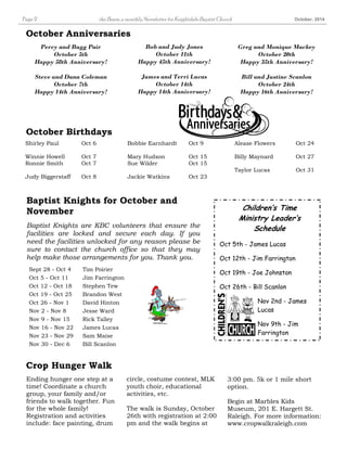 Knightdale Baptist Church October 2014 newsletter | PDF