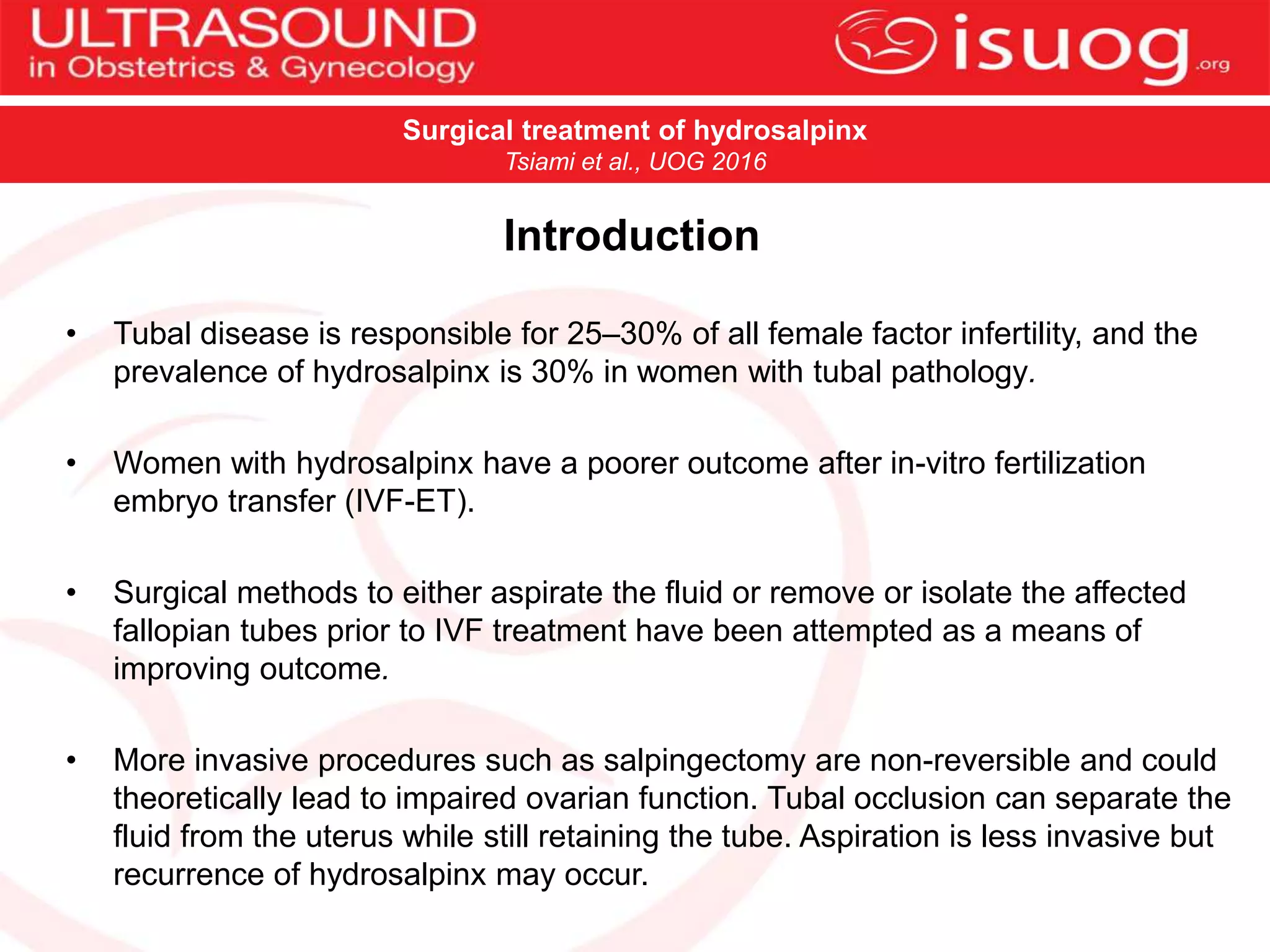 UOG Journal Club: Surgical treatment for hydrosalpinx prior to in-vitro ...
