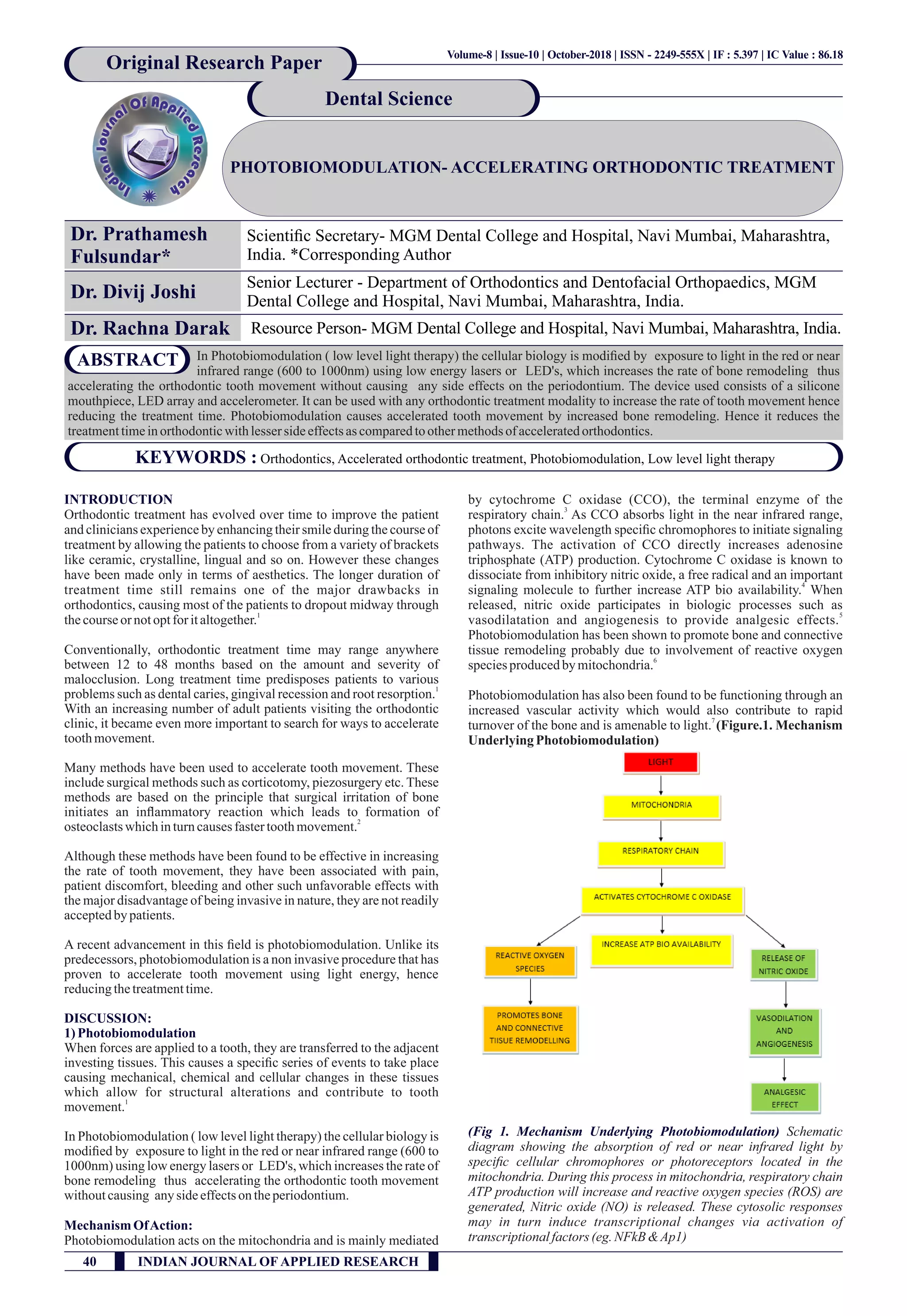 Photobiomodulation- Accelerating Orthodontic Treatment | PDF