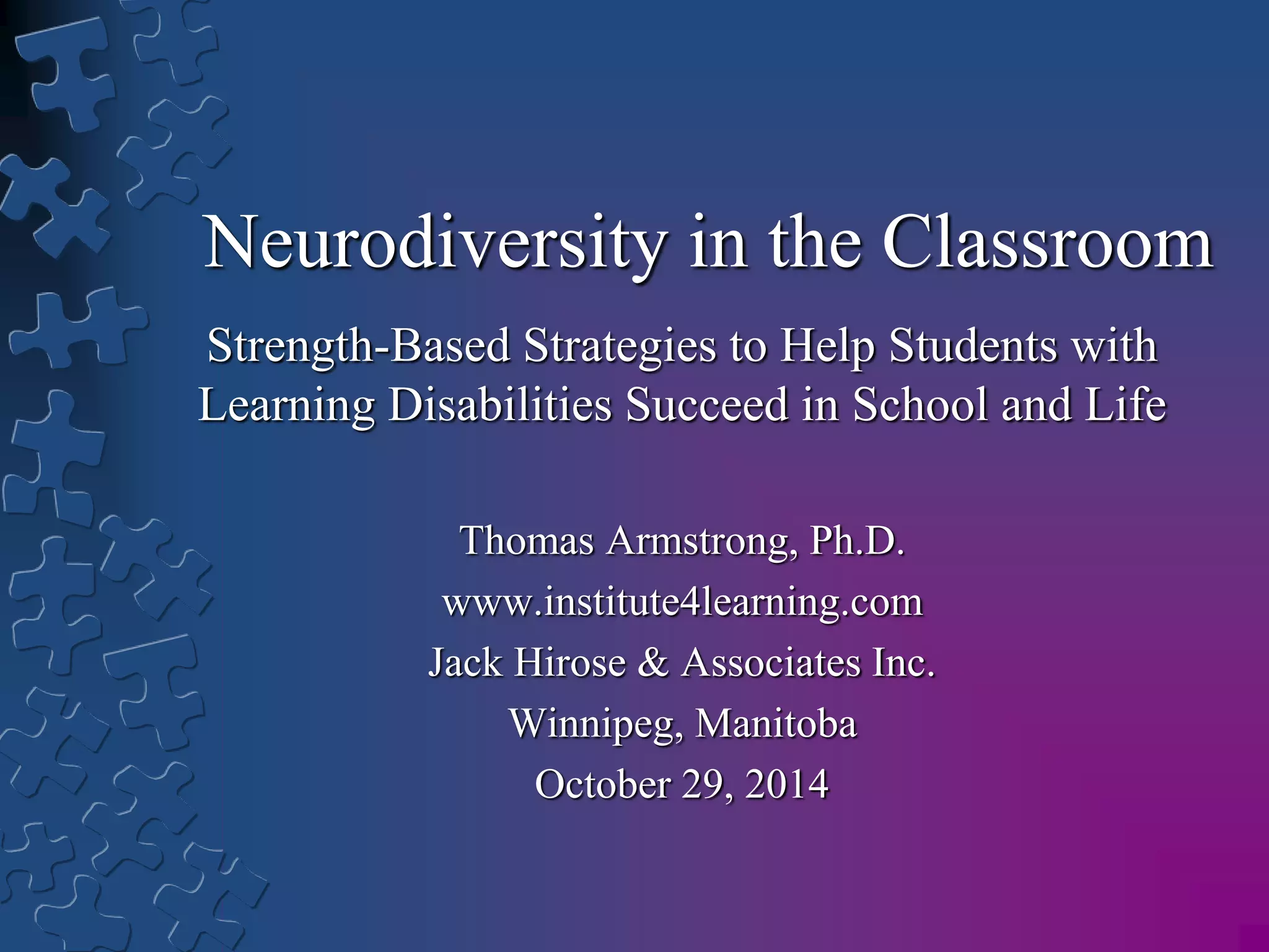 October 29, 2014, Revised Handouts for Neurodiversity in the Classroom ...