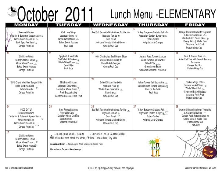 Cafeteria Lunch Menu October 2011 Cafeteria Lunch Menu October 2011