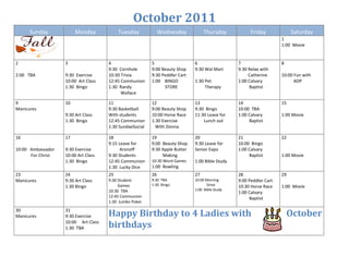October Calendar 2011