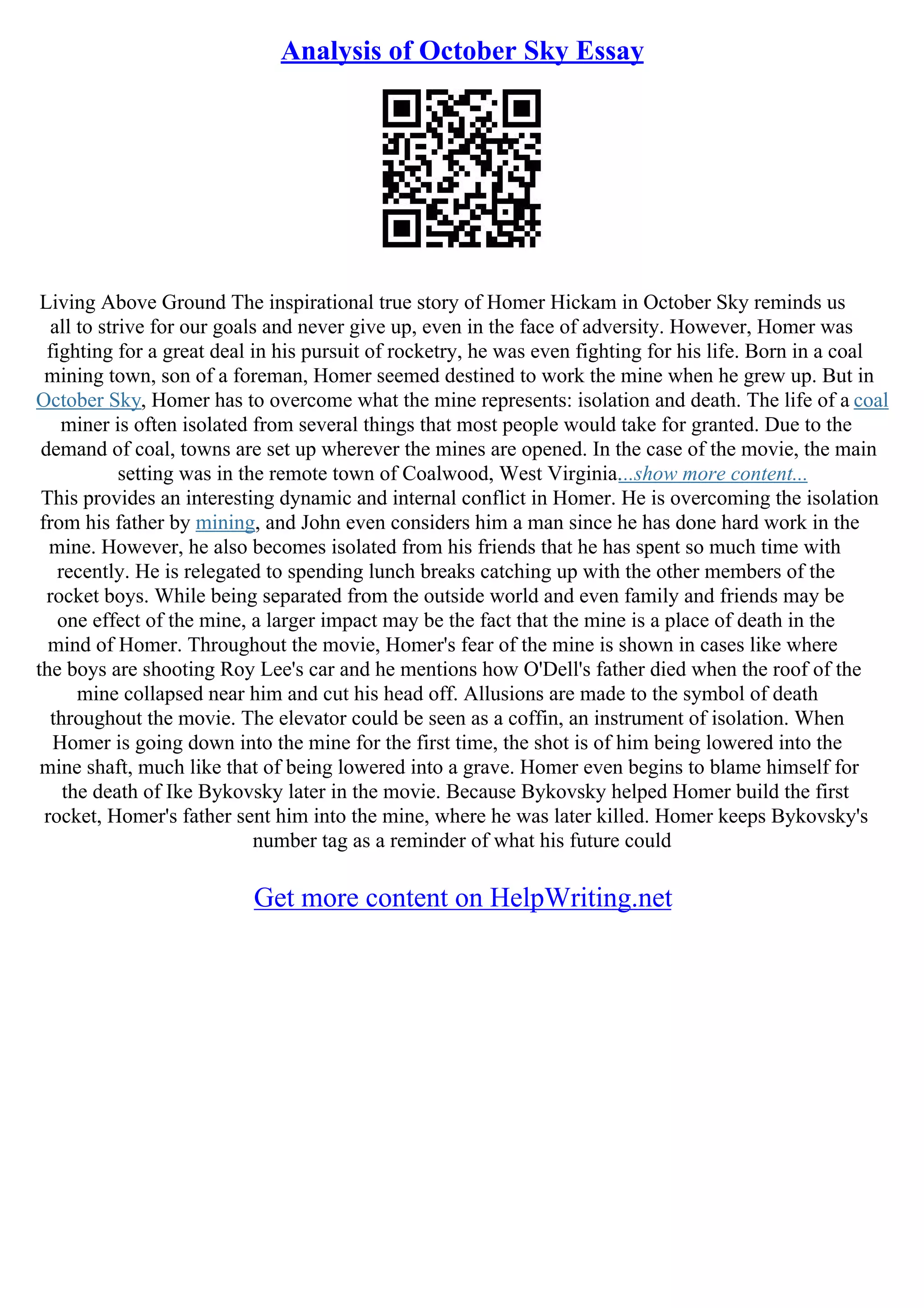 October Sky Essay | PDF