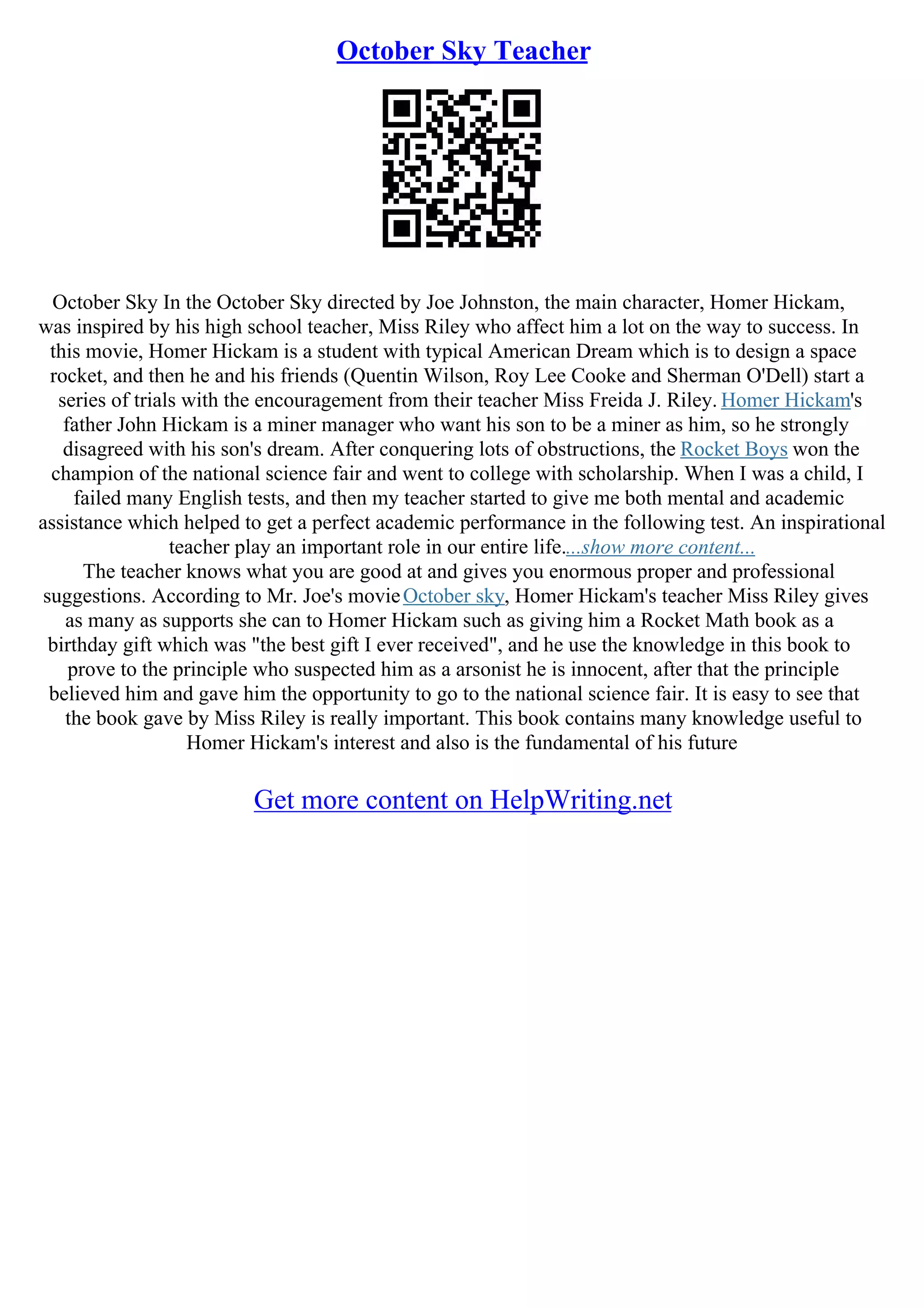 October Sky Essay | PDF