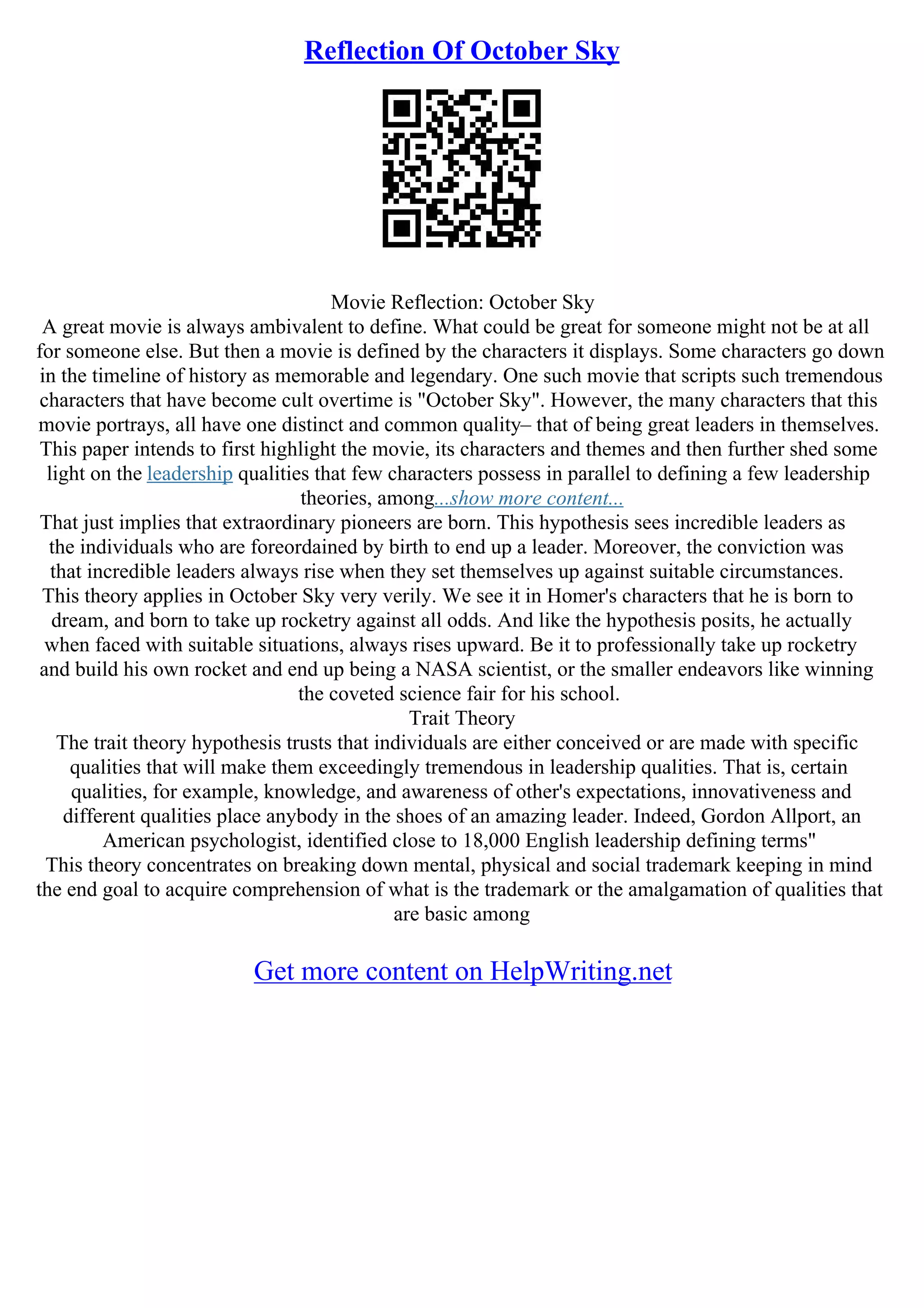 October Sky Essay | PDF