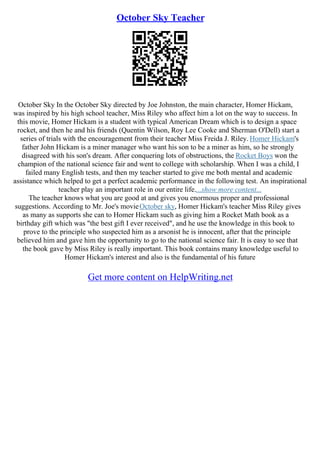 October Sky Essay | PDF