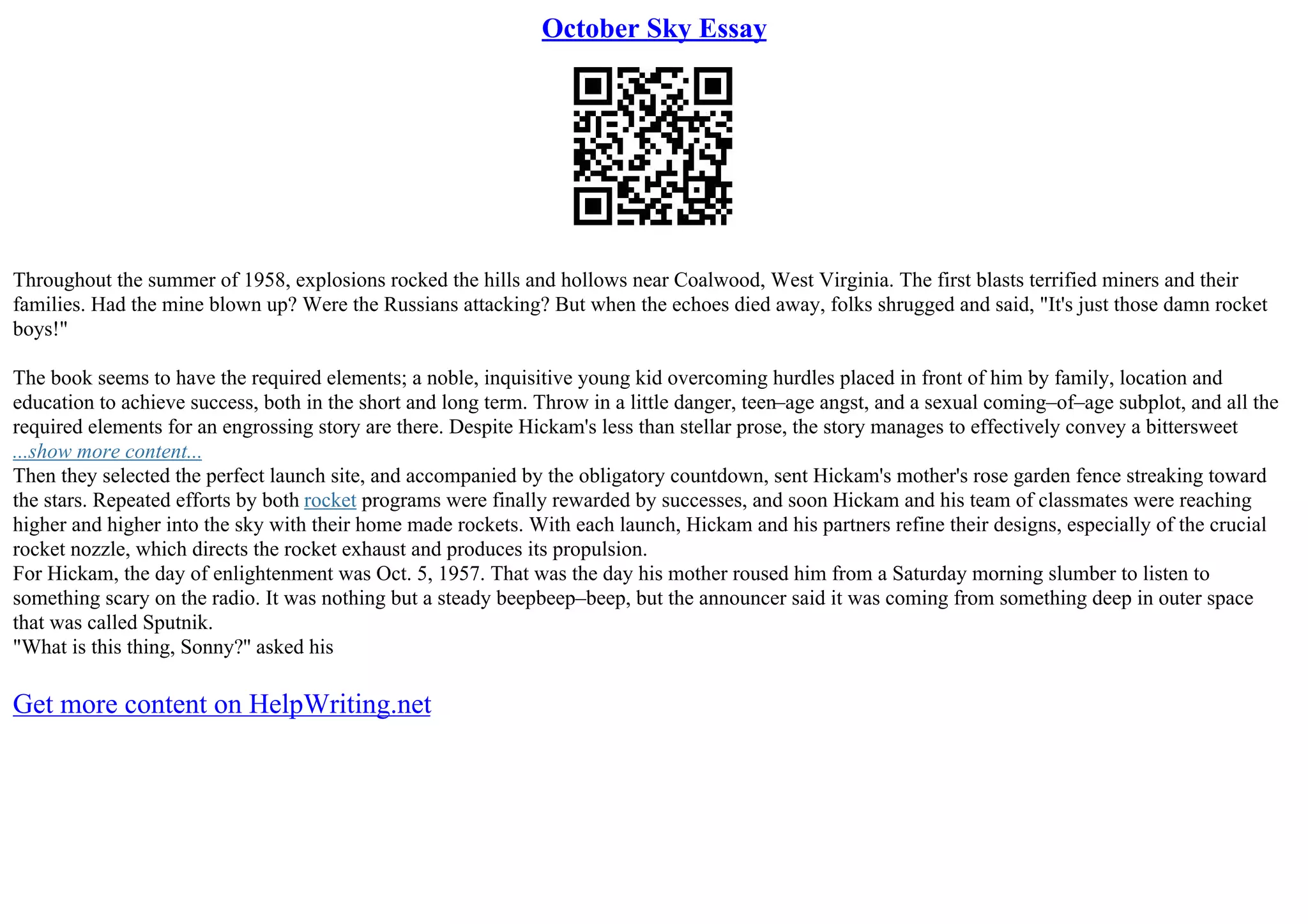 October Sky Essay | PDF