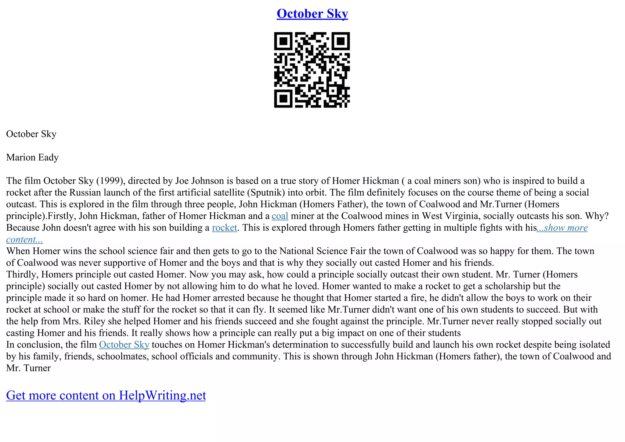 October Sky Essay | PPT