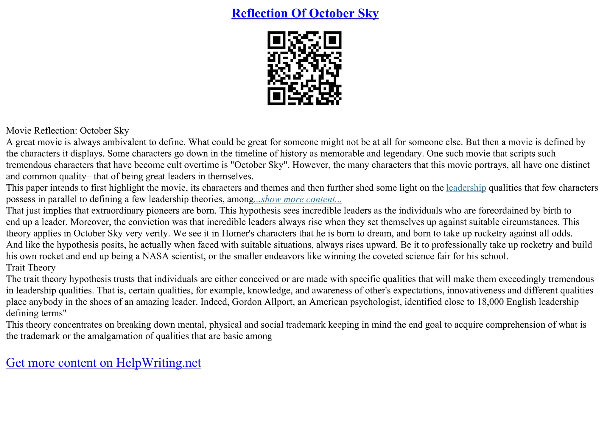 October Sky Essay | PDF