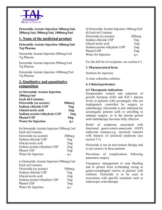 Octreotide Acetate Injection Taj Pharma SmPC | PDF