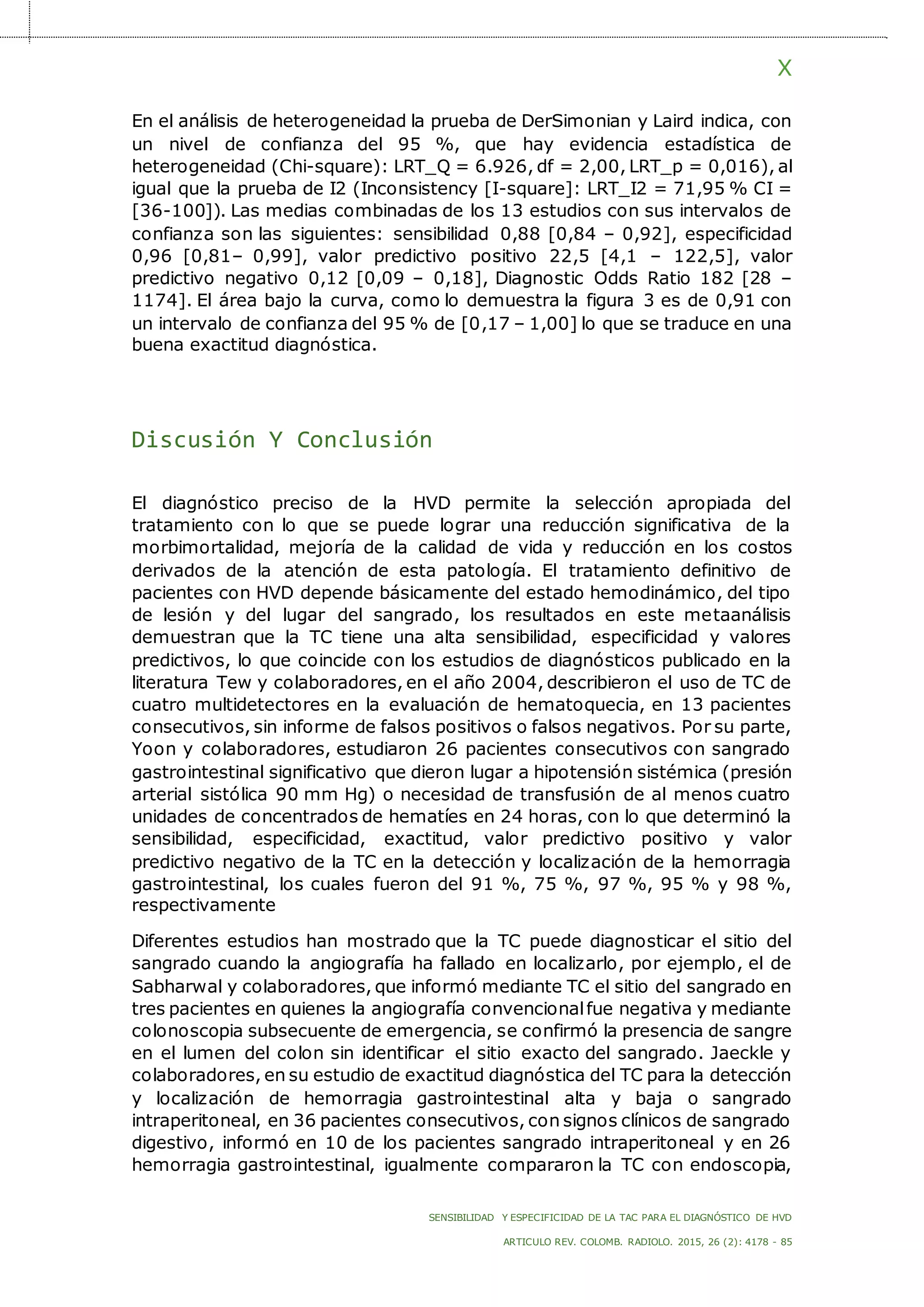 Sensibilidad Y Especificidad De La Tomografía Axial Computarizada Para ...