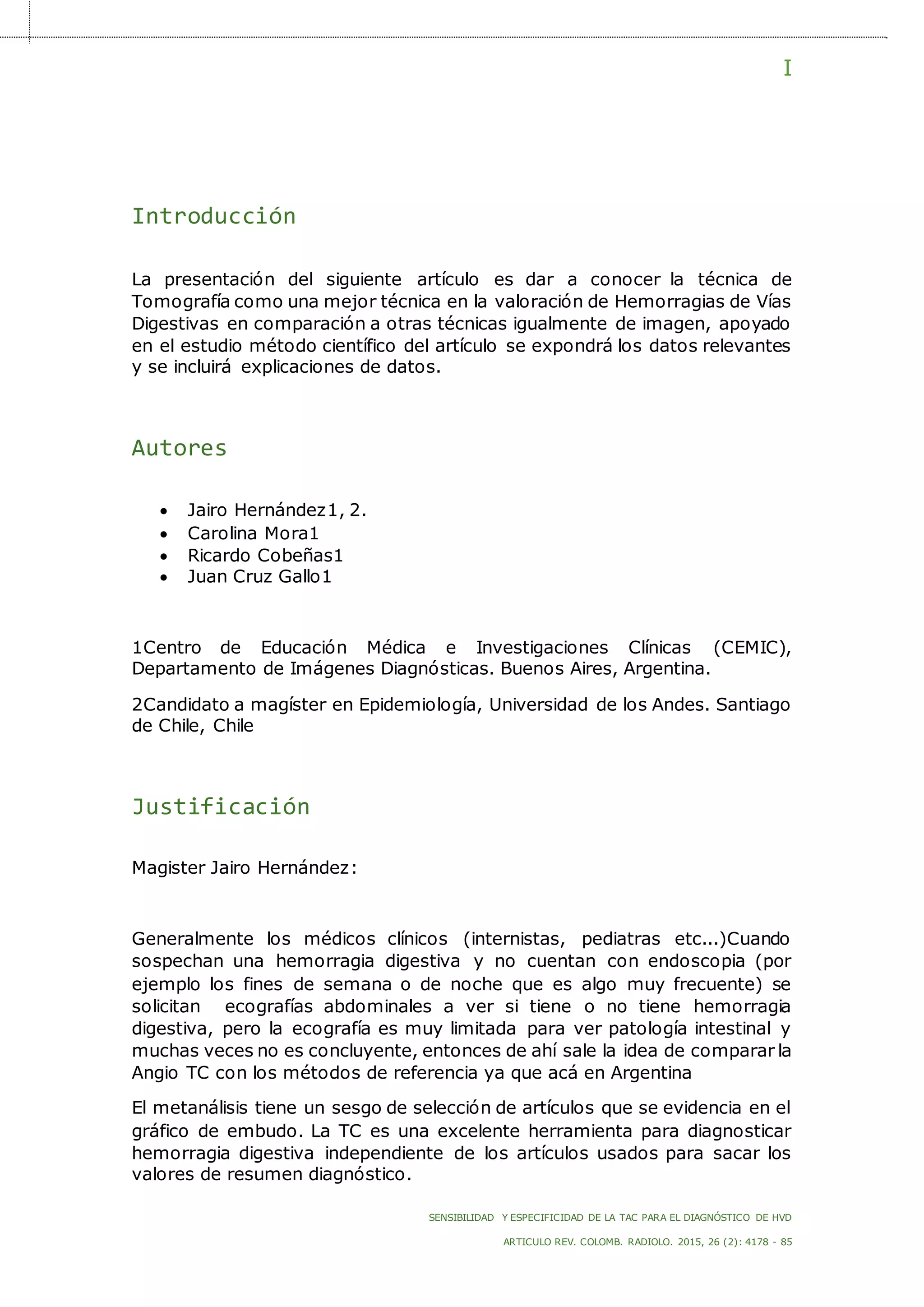 Sensibilidad Y Especificidad De La Tomografía Axial Computarizada Para ...