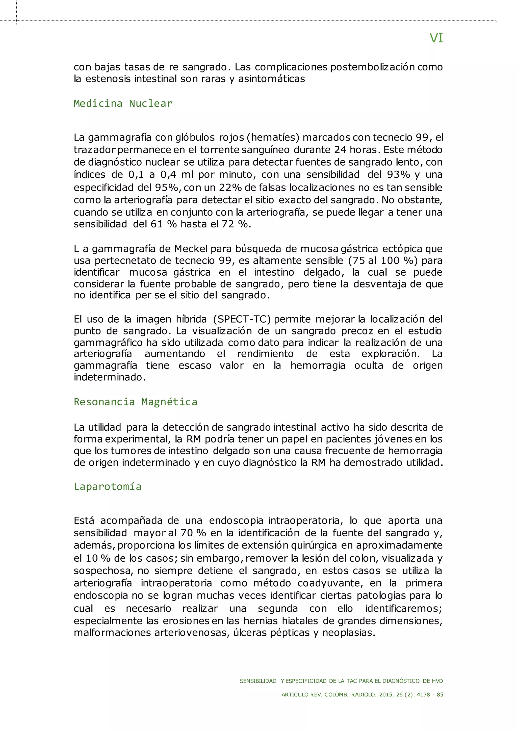 Sensibilidad Y Especificidad De La Tomografía Axial Computarizada Para ...