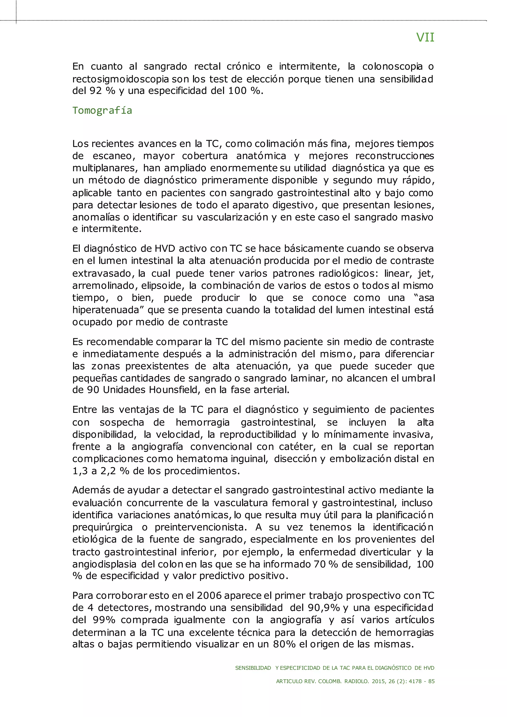 Sensibilidad Y Especificidad De La Tomografía Axial Computarizada Para ...