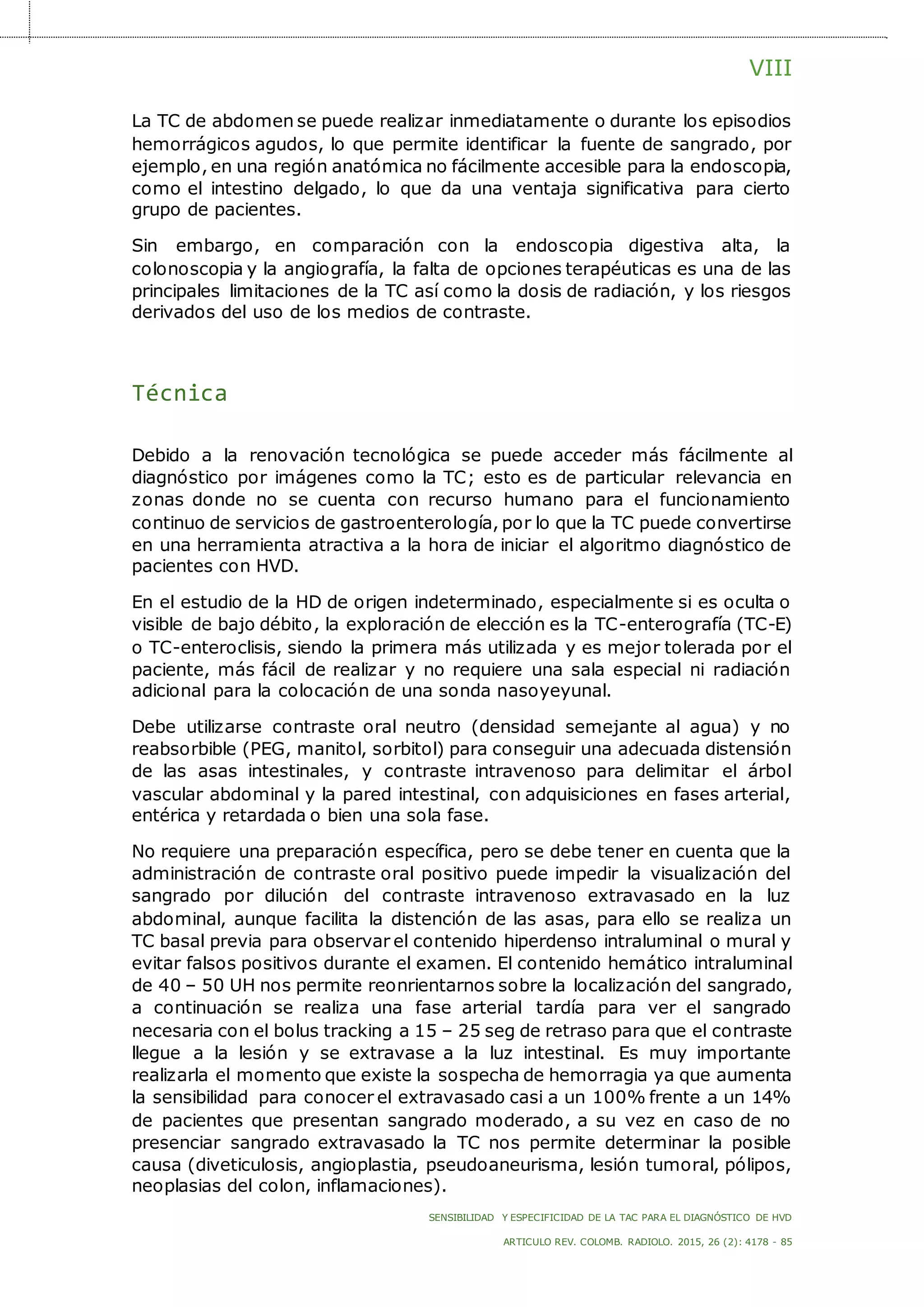 Sensibilidad Y Especificidad De La Tomografía Axial Computarizada Para ...