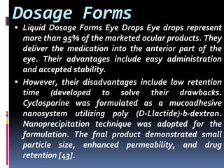 ocular DRUG DELIVERY SYSTEMS: MECHANISMS AND PROGRESSIONS | PPTX