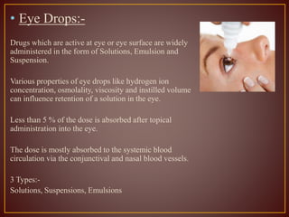 Ocular Drug Delivery Systems - By Sujay Sawant | PPTX