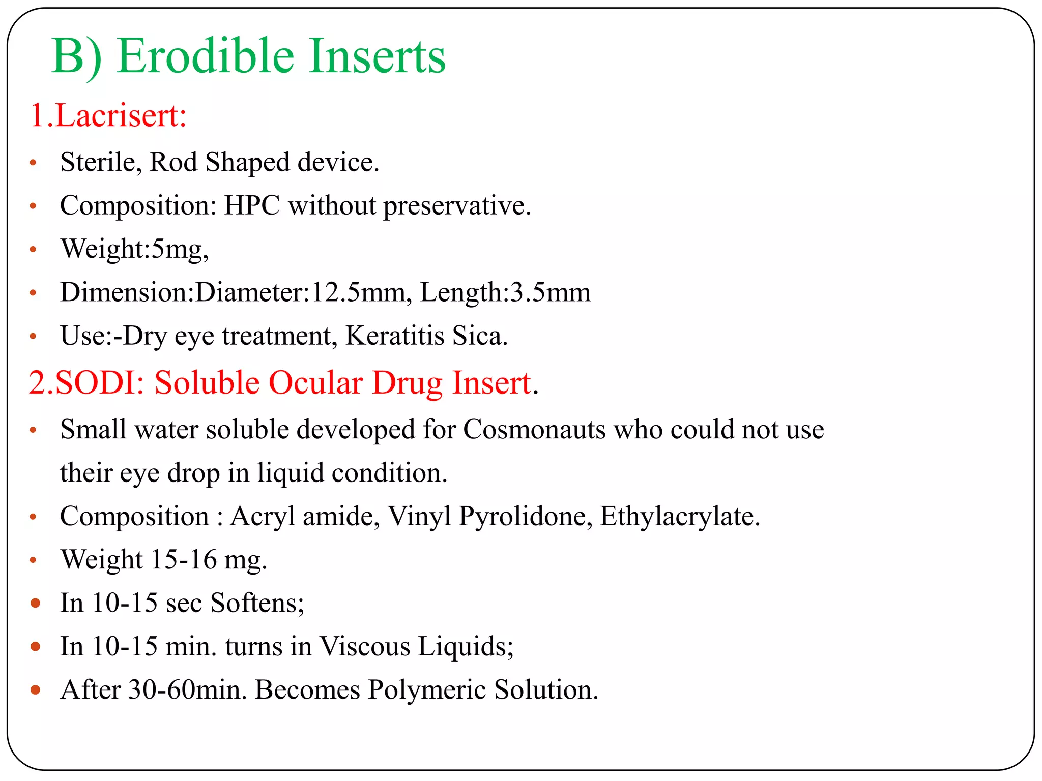 Ocular drug delivery system & ocuserts | PPTX