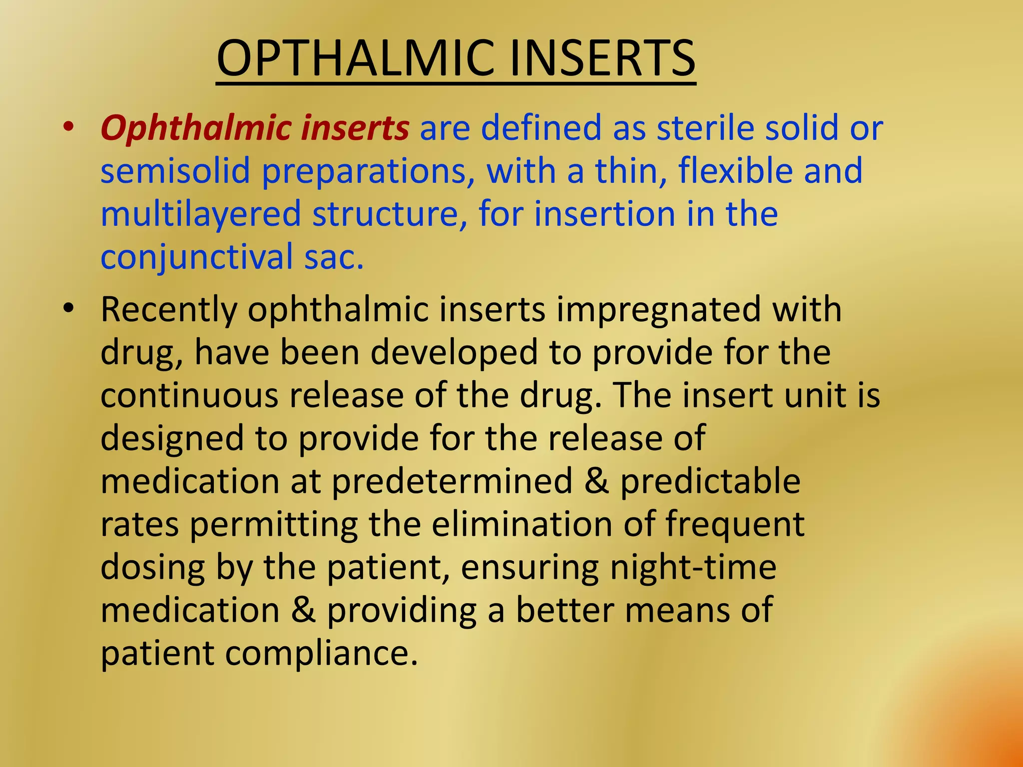 Ocular inserts | PPTX