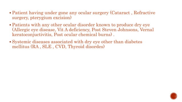 Dry Eye and Ocular surface diseases in diabetes mellitus | PPT