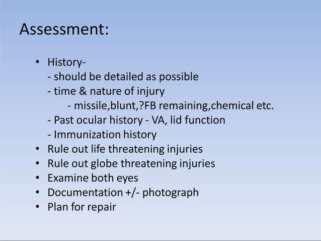 Ocular Trauma , mentioning soft tissue and bony trauma | PPT
