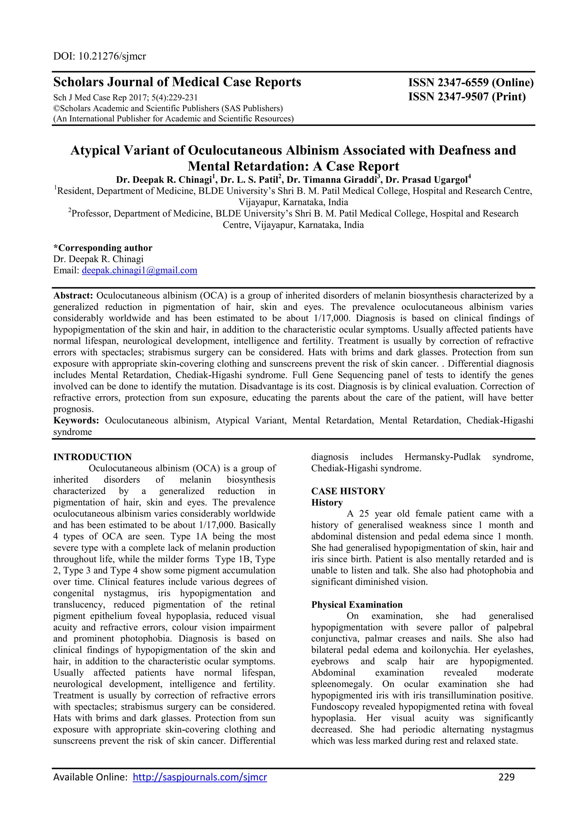Oculocutaneous albinism associated with deafness and mental retardation ...