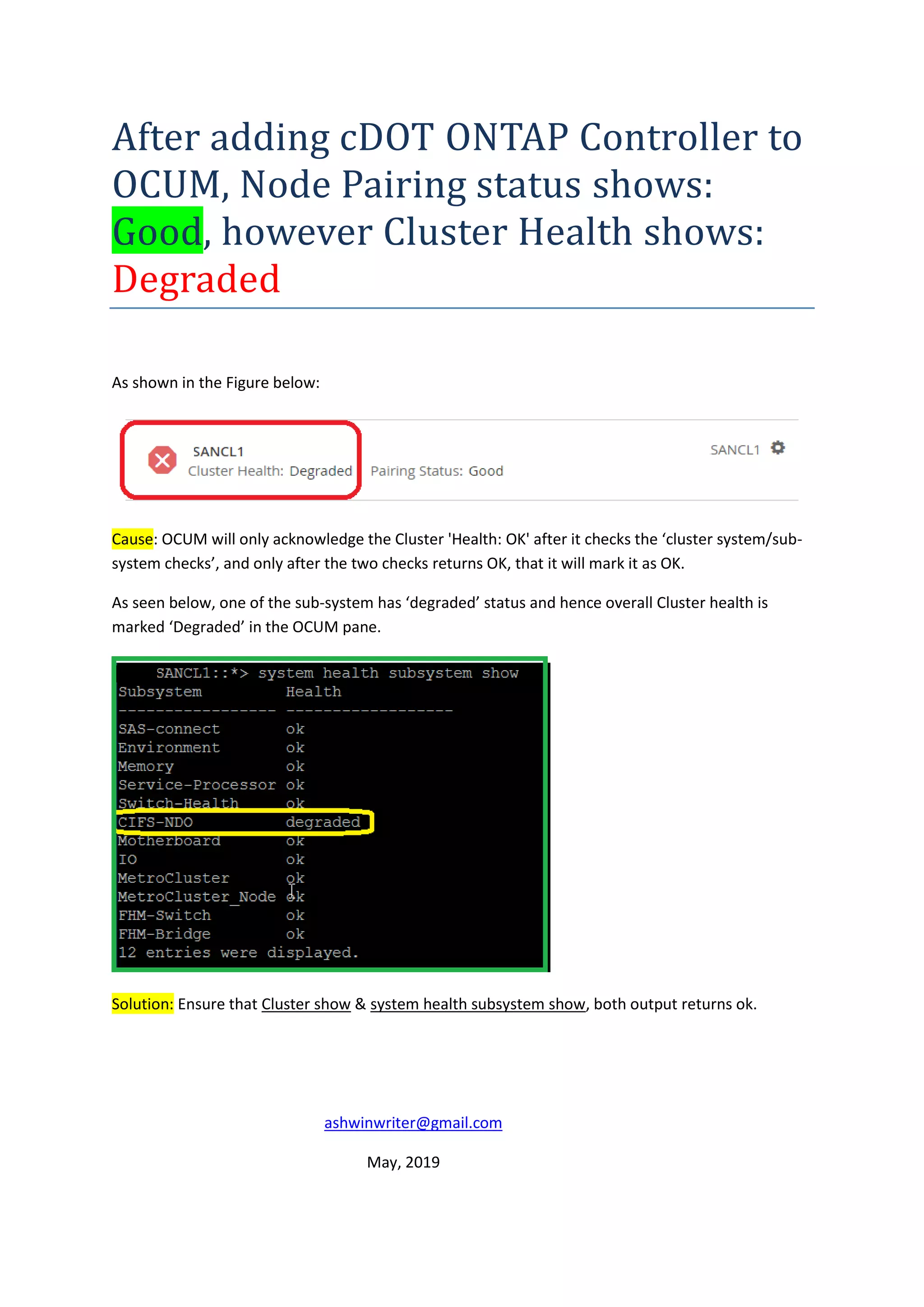 OCUM shows ONTAP cluster health degraded | PDF