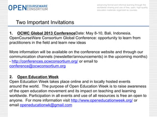 Establishing a Framework for OCW to Expand Formal Access to Education ...