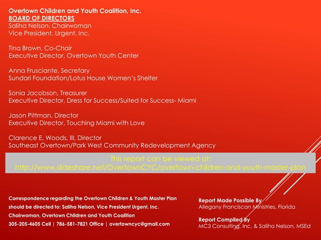 Overtown Children and Youth Master Plan- Presentation | PDF | Business | Business and Finance