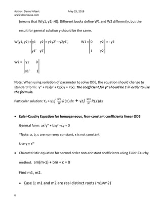 Differential equation study guide for exam (formula sheet) | PDF