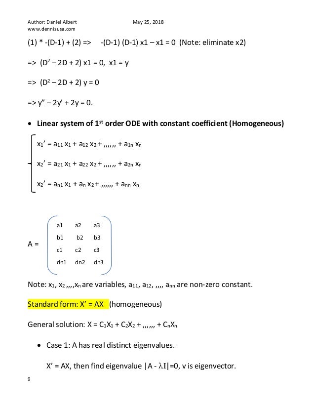 Differential equation study guide for exam (formula sheet)
