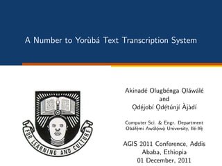A Number to Yorùbá Text Transcription System | PDF
